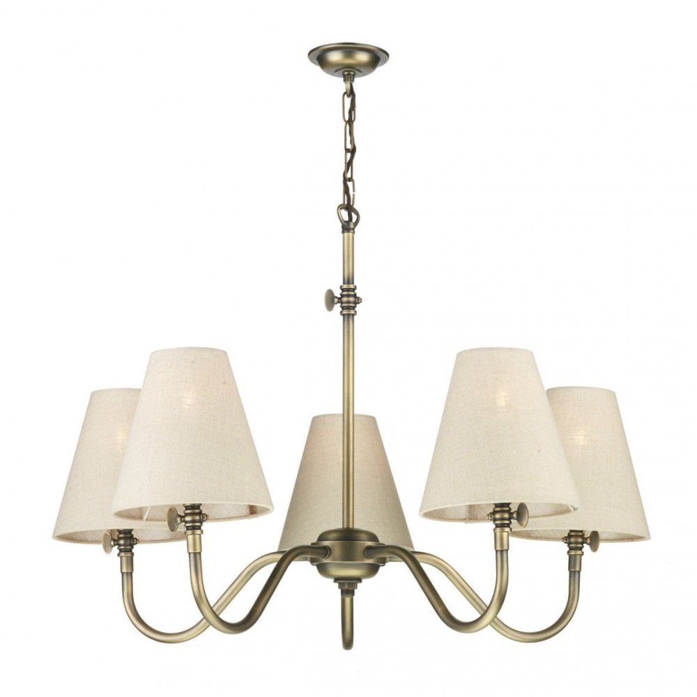 Hicks Antique Brass 5 Light & Shades – Decor Lighting