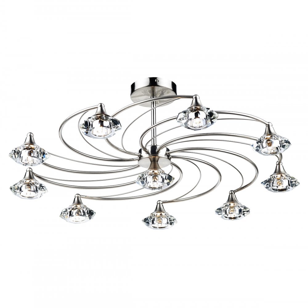 Luther Semi Flush Ceiling Light Satin Chrome 10 Light – Decor Lighting