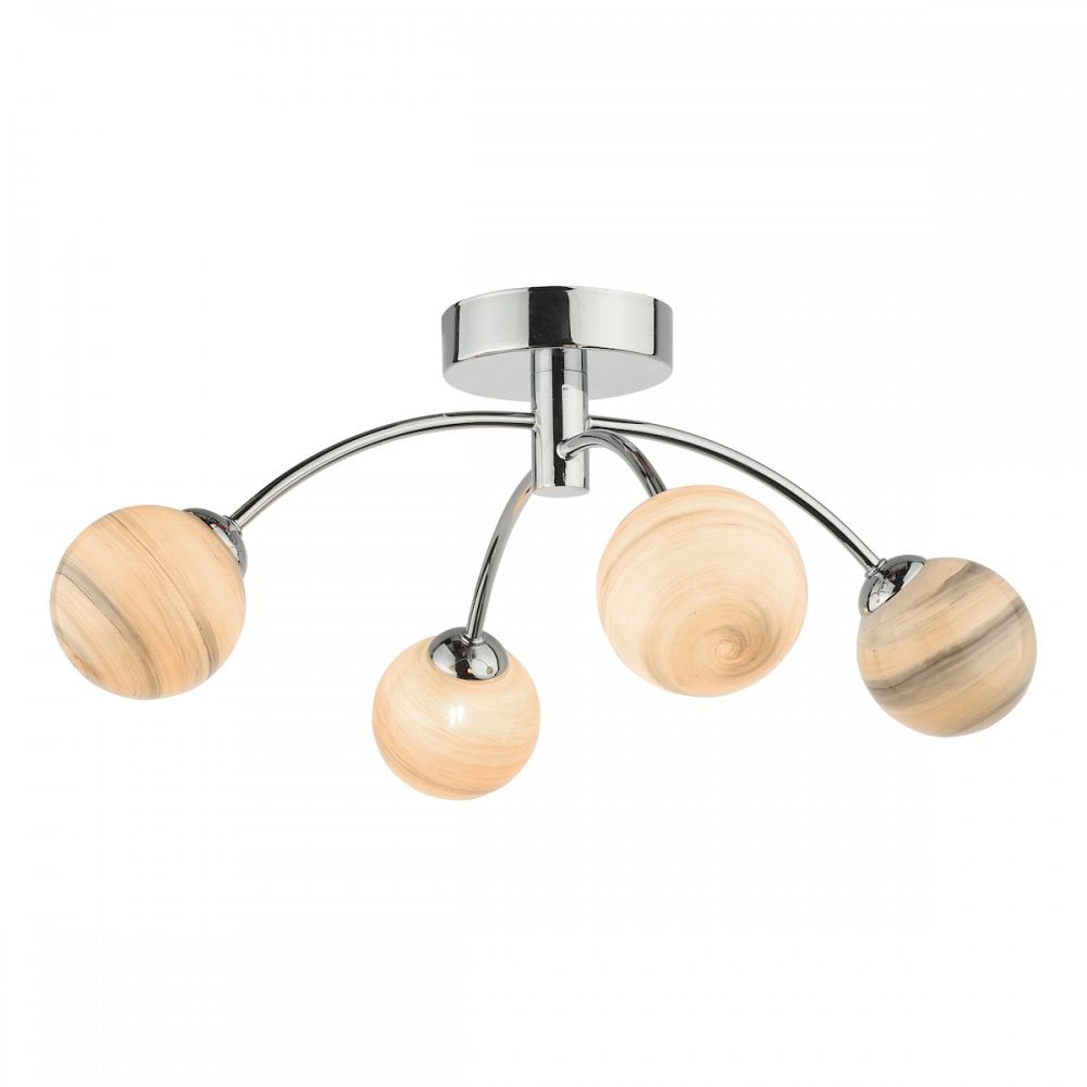 Izzy Polished Chrome 4 Light Semi Flush Light & Planet Glass Shades ...