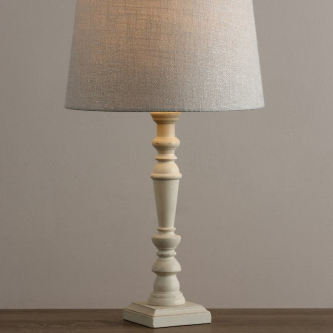 Tate Table Lamp & Silver Shade Matte White Wood Candlestick – Decor ...
