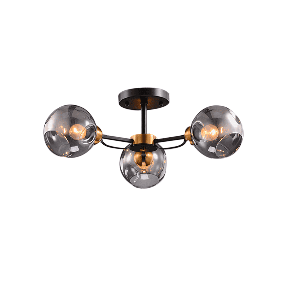 Deli Black & Antique Gold 3 Bulb Semi Flush Light – Decor Lighting