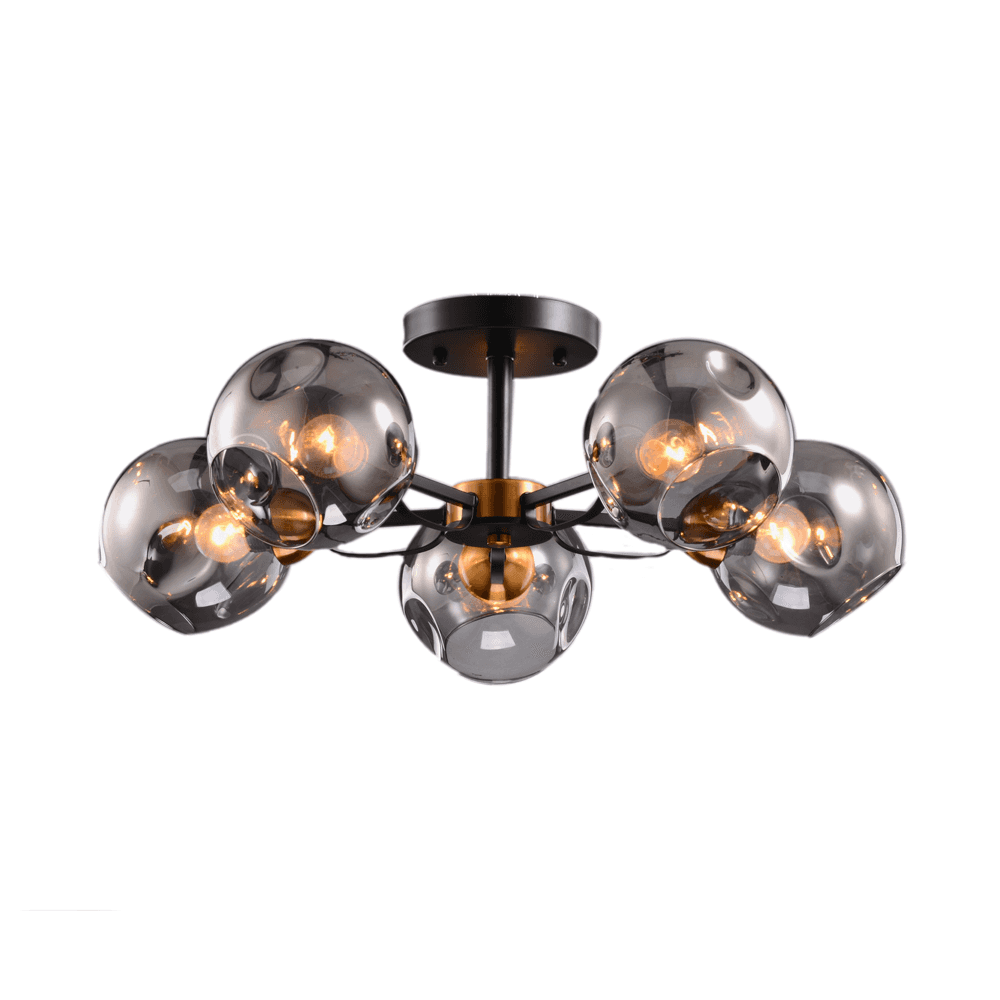 Deli Black & Antique Gold 5 Bulb Semi Flush Light – Decor Lighting