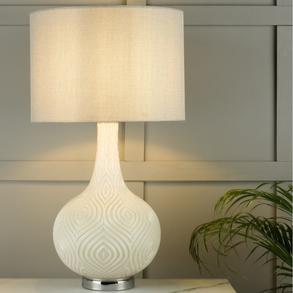 Grace Patterned Table Lamp & Grey Shade – Decor Lighting