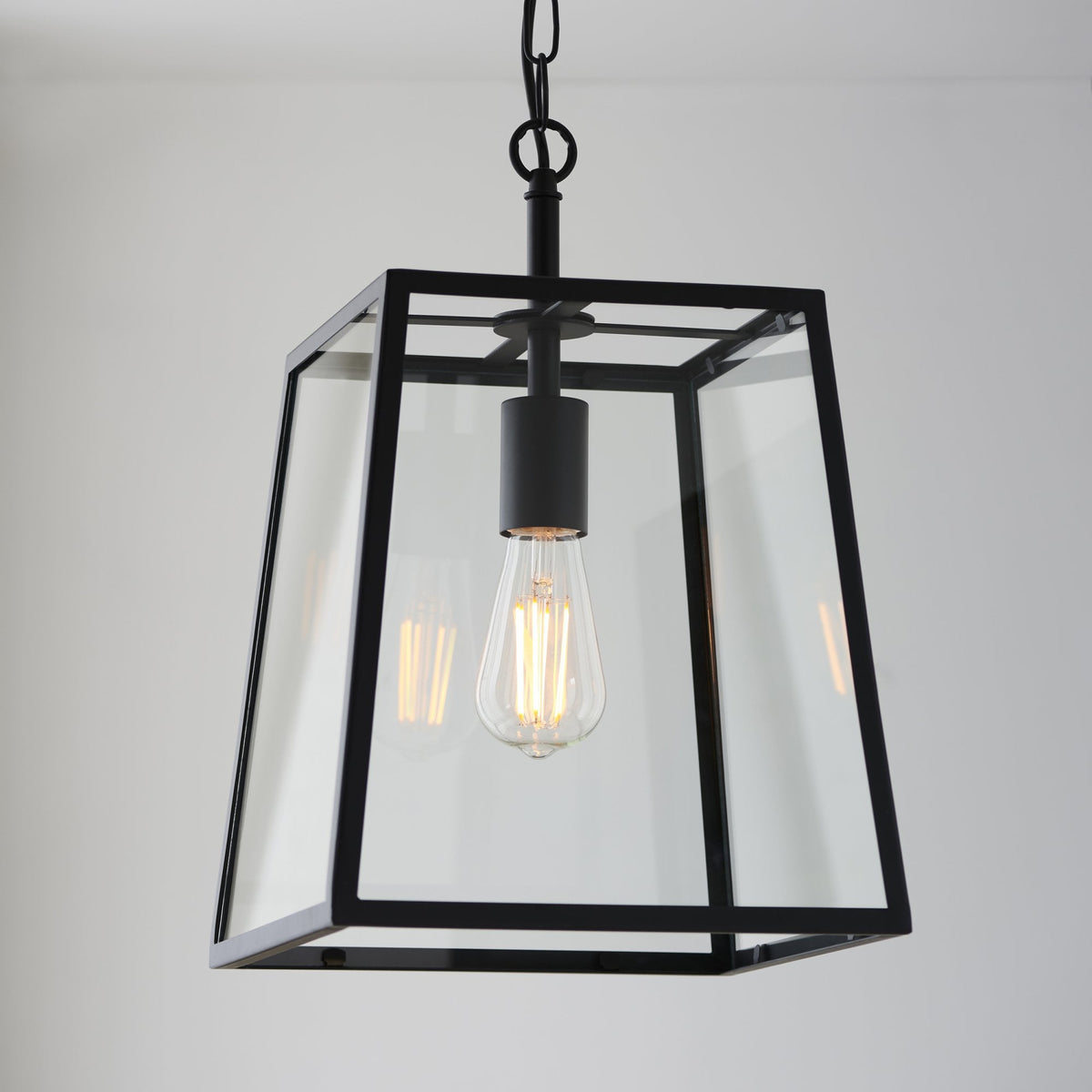 Hurst Pendant Light Matte Black Metal Lantern Glass – Decor Lighting