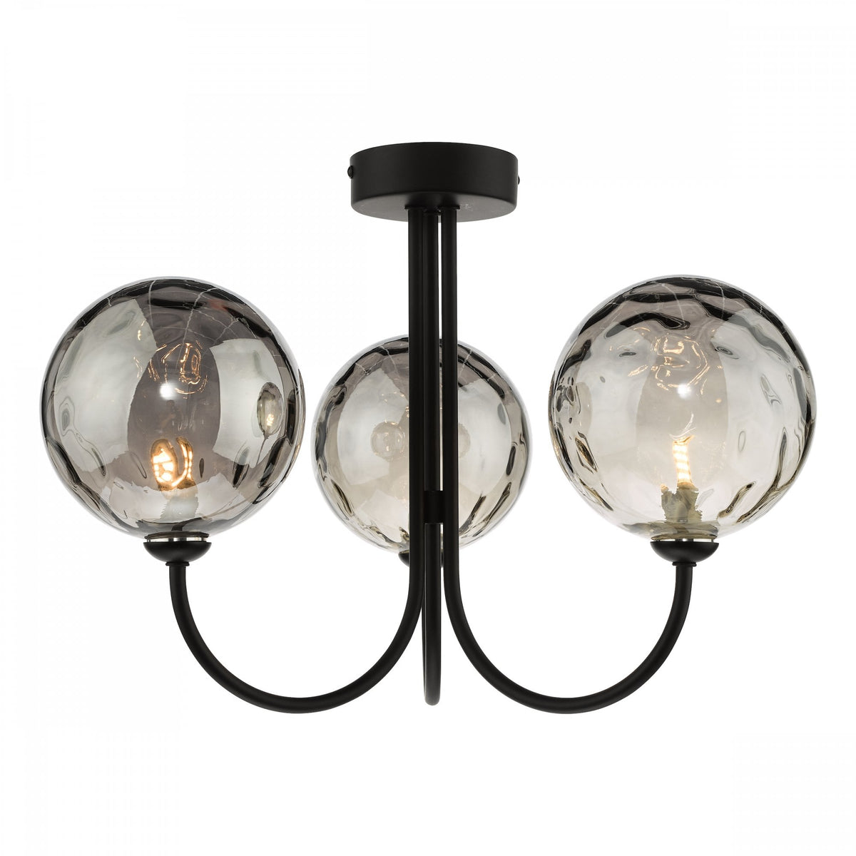 Jared Semi Flush Ceiling Light 3 Light Matte Black & Smoked Dimpled Gl ...