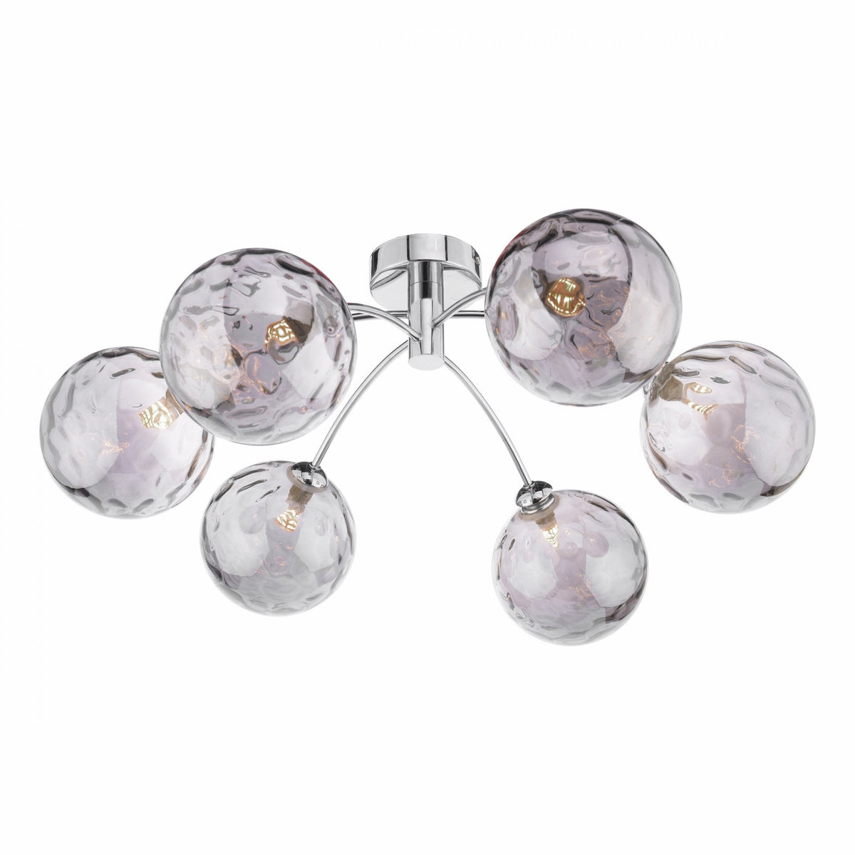 Izzy Polished Chrome 6 Light Semi Flush Light& Smoked Dimpled Glass Sh ...