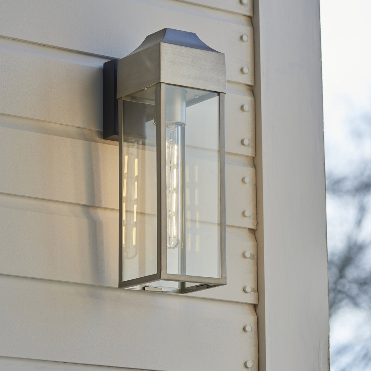 Claire Aged Pewter Rectangle Lantern Exterior Wall Light – Decor Lighting