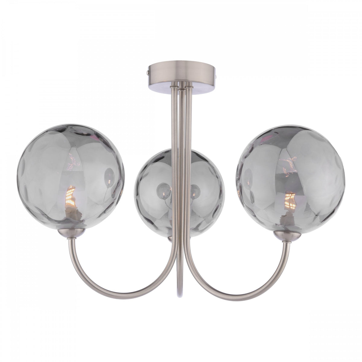 Jared 3 Light Semi Flush Ceiling Light Satin Nickel and Smoked Dimpled ...
