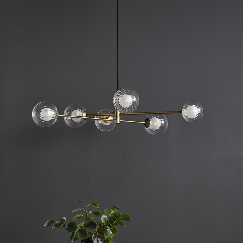 Vignette 6 Bulb Pendant Light Aged Brass & Clear/Opal Glass – Decor ...