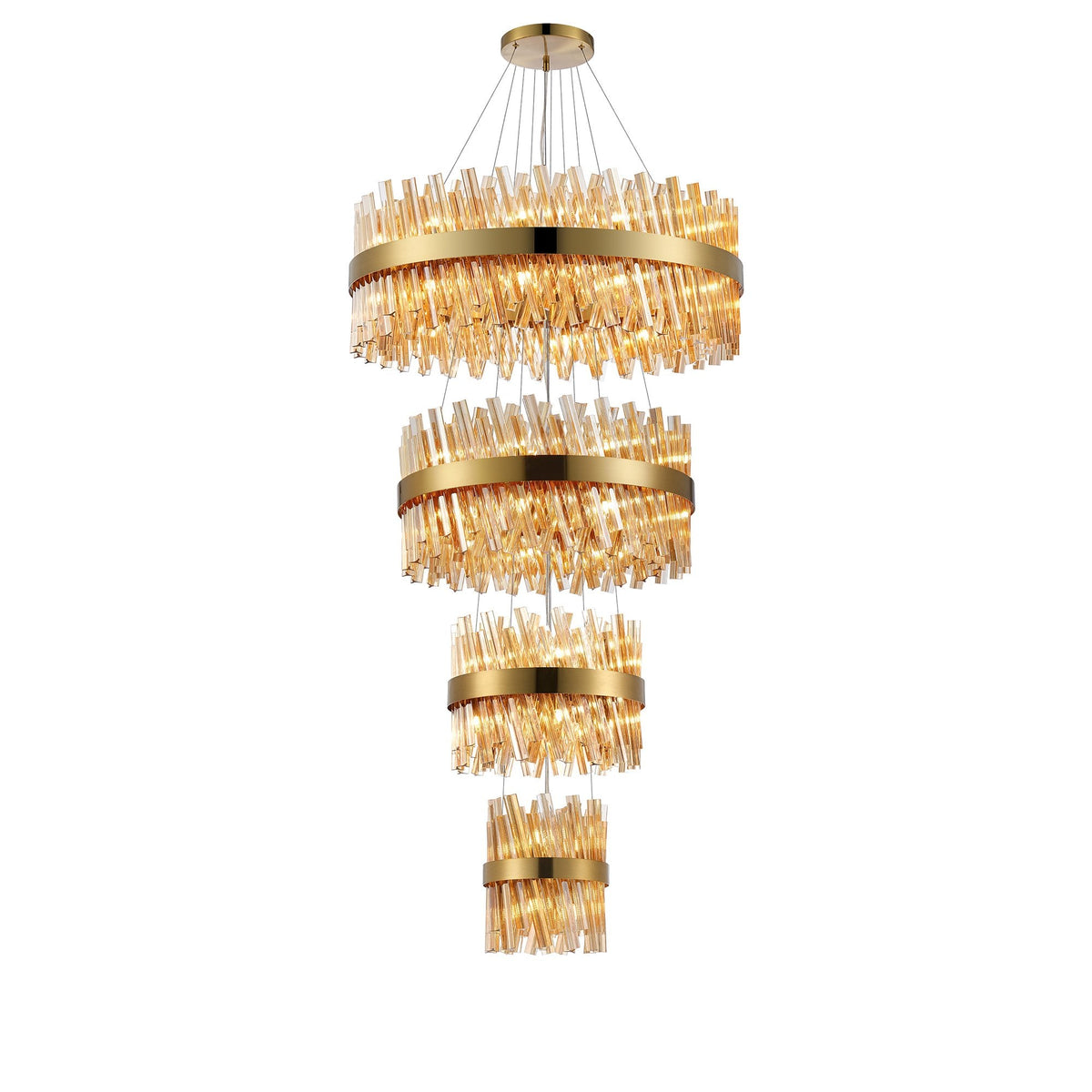 Alia Pendant Ceiling Light 4 Tier 58 Light Brass & Amber Glass – Decor ...