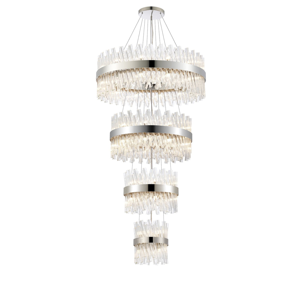 Alia 4 Tier 58 Light Polished Nickel & Clear Glass Pendant – Decor Lighting