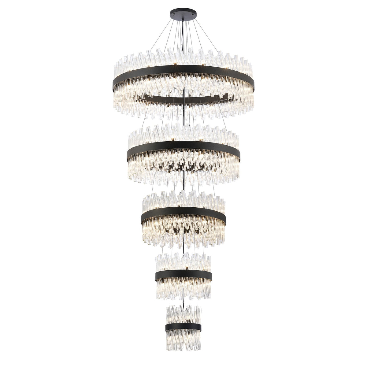 Alia 5 Tier 90 Light Satin Black & Clear Glass Pendant – Decor Lighting