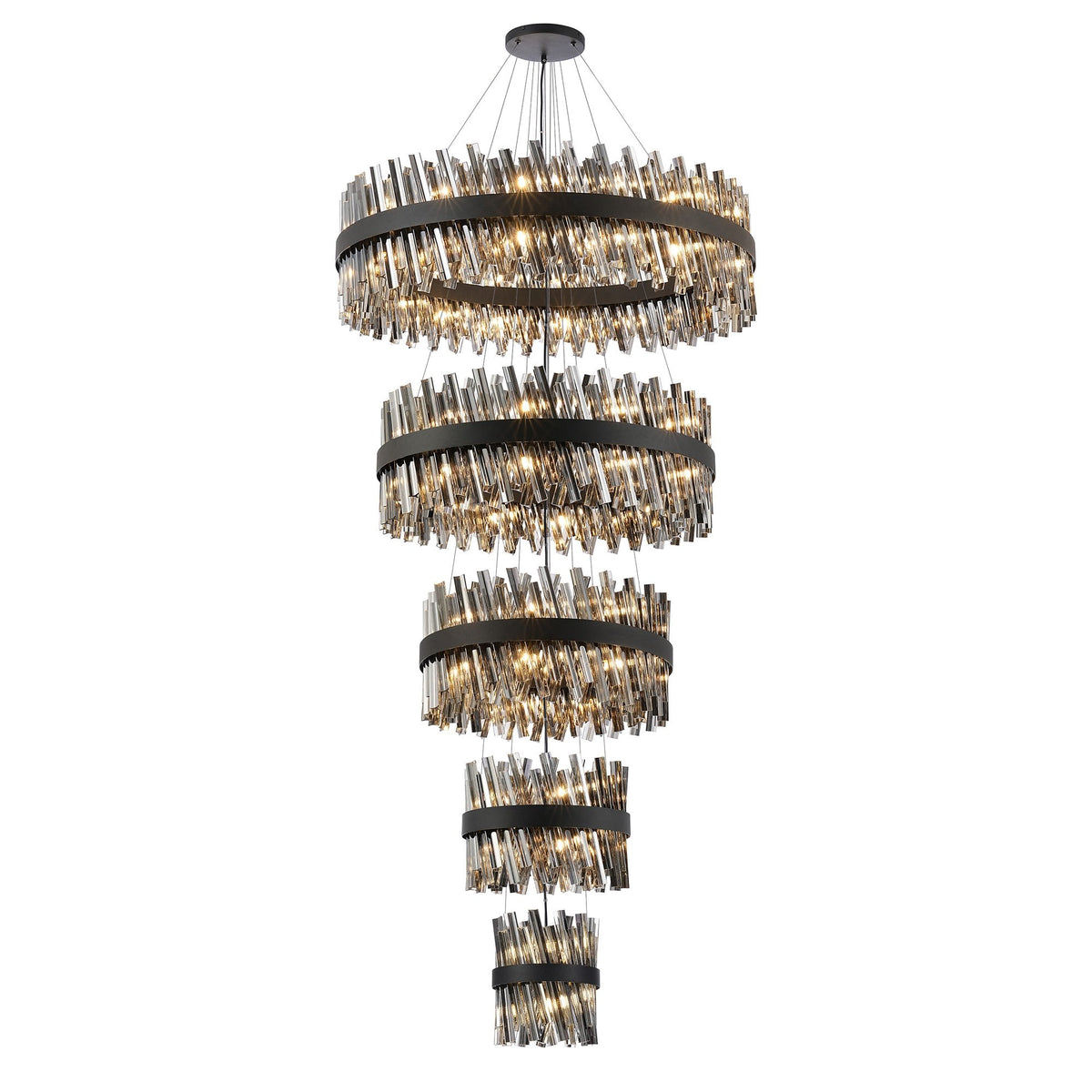 Alia Pendant Ceiling Light 5 Tier 90 Light Satin Black & Smoked Glass ...