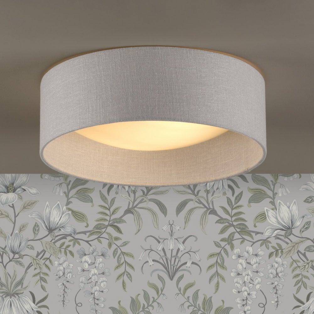 Bacall 2 Light Linen Shade Flush Ceiling Light – Decor Lighting