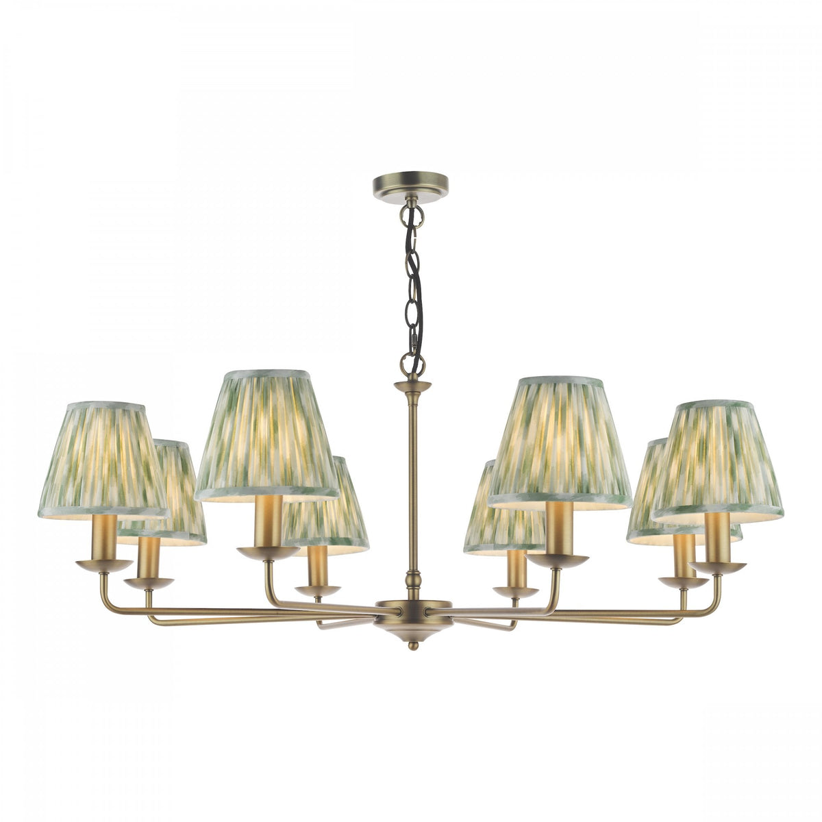 Favian Pendant Ceiling Light Matt Bronze & Green Ikat Shades 8 Light ...