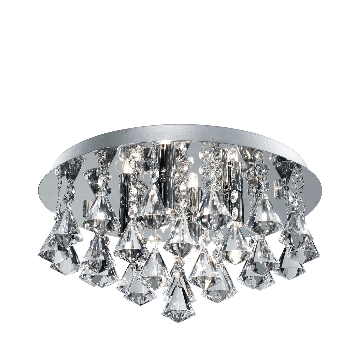 Hanna Chrome Round 4 Light Flush & Crystal Pyramids – Decor Lighting
