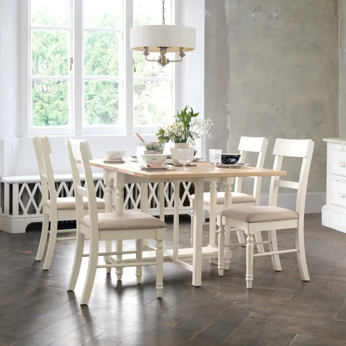 Dorset Dining Table White Drop Leaf Beech Wood & Ash Wood Table Top ...