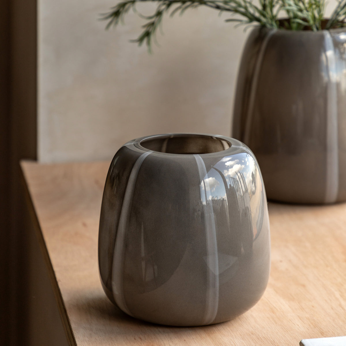 Claro Taupe Stripe Glass Vase - Small – Decor Lighting