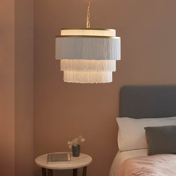 Sana Gold with White Fringe Large Pendant Light – Decor Lighting