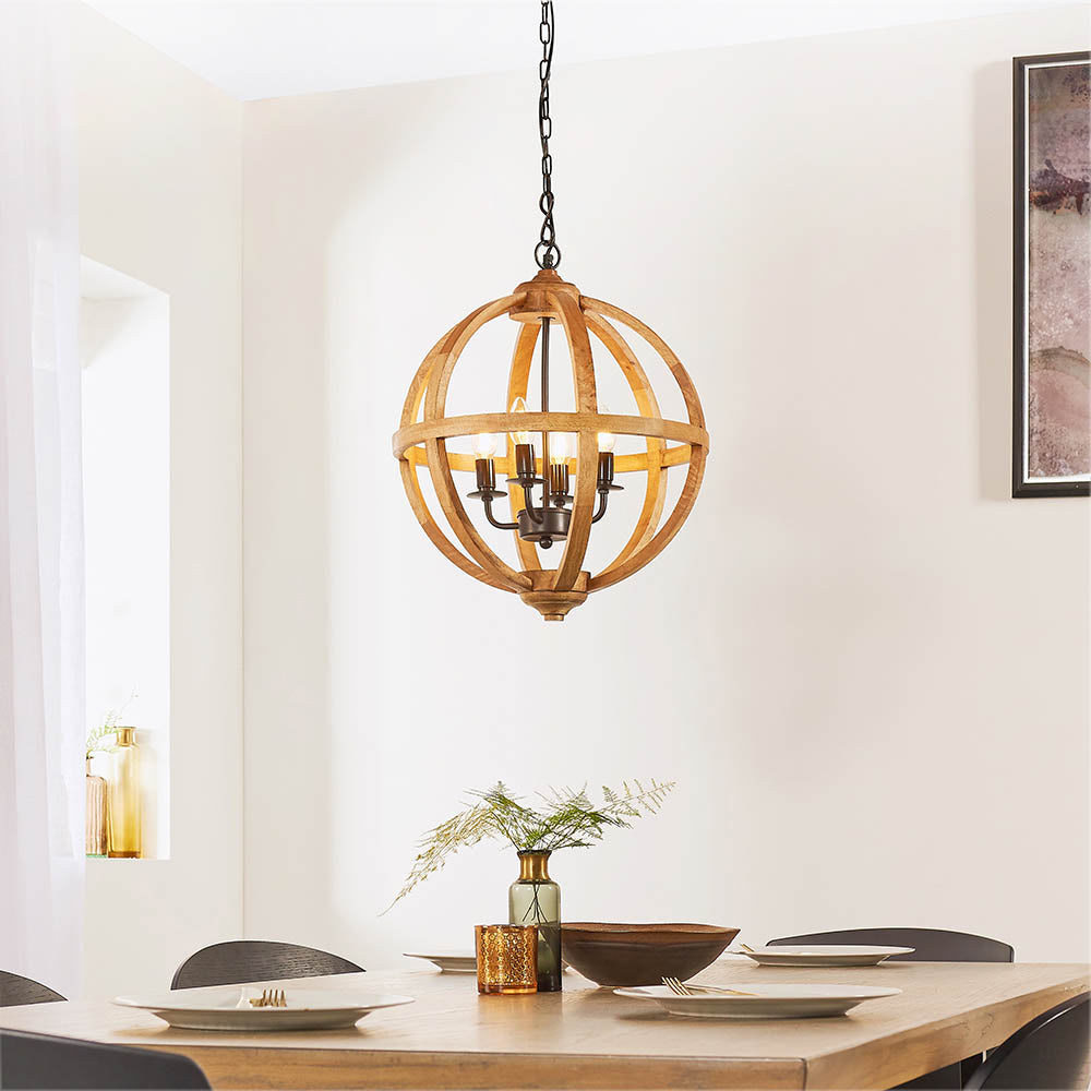 Toba Mango Wood 4 Light Globe Pendant Light – Decor Lighting