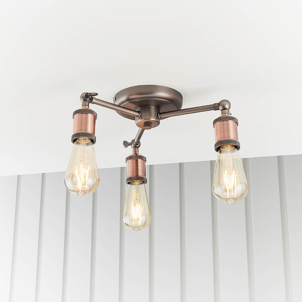 Hal Copper 3 Light Semi Flush Light – Decor Lighting