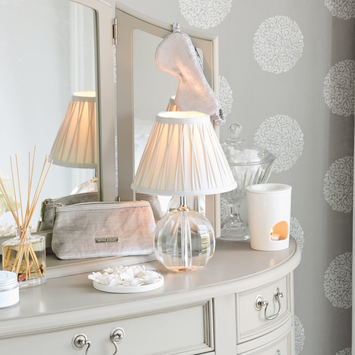 Lydia Polished Chrome Faceted Glass Table Lamp & Silver Shade – Decor ...