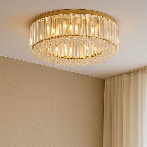 Marcella Gold LED Round Flush Crystal Ceiling Light – Decor Lighting
