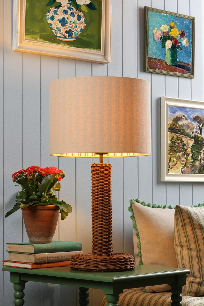 Portree Table Lamp Rattan and Satin Bronze With Shade – Decor Lighting