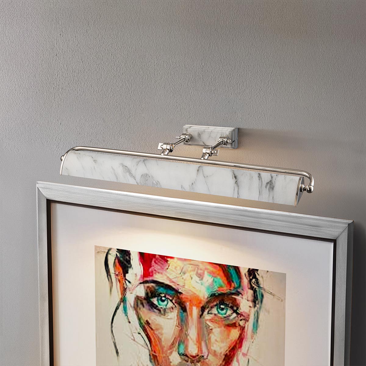 Winchfield 4 Light Large Picture Light Polished Nickel & White Marble ...