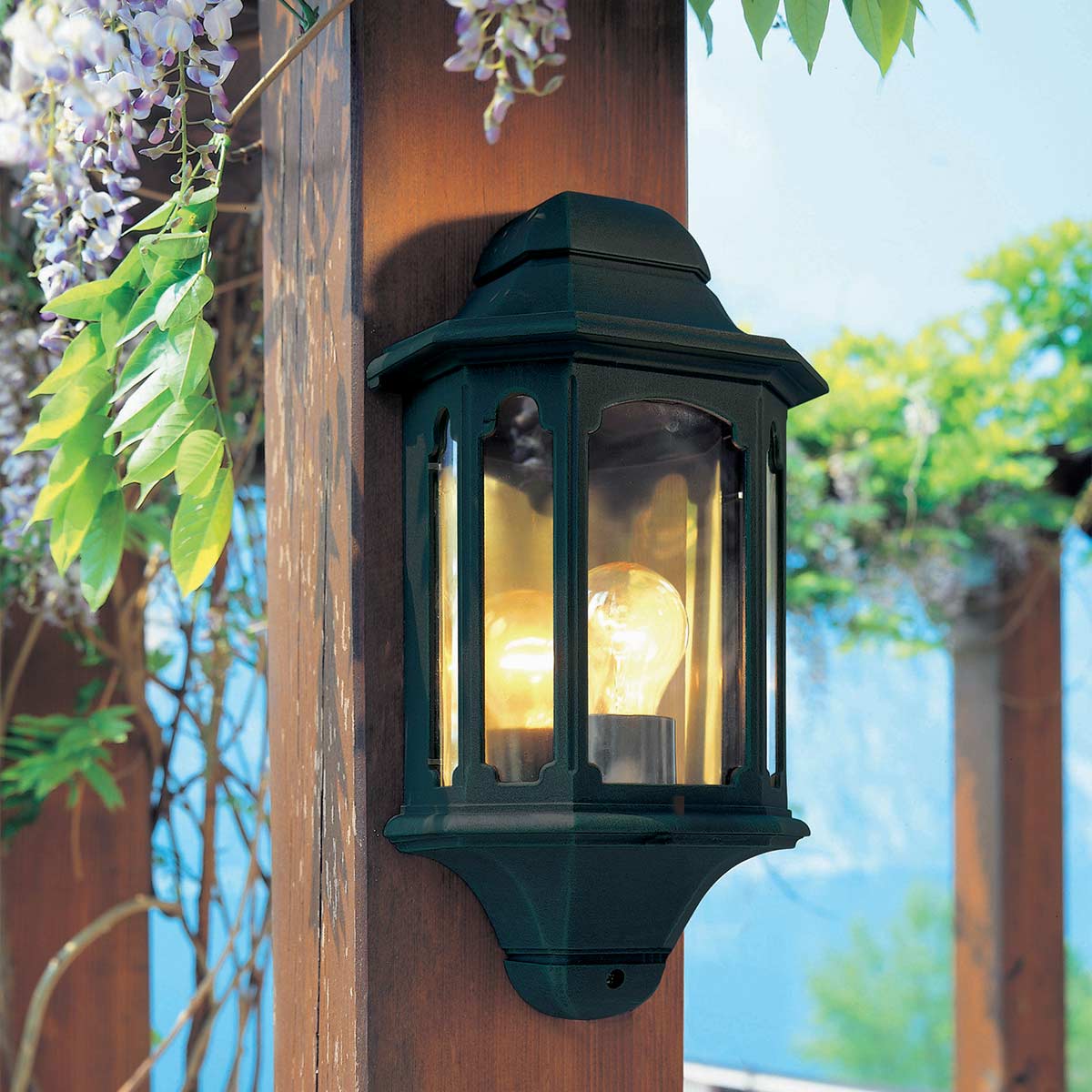 Chapel Black Half Lantern Light with Glass Panel Shade – Decor Lighting