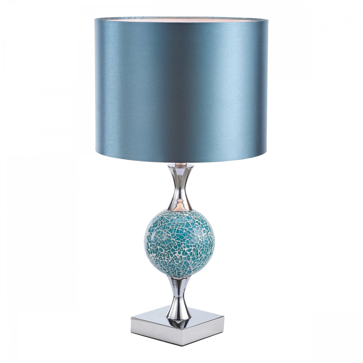 Elsa Table Lamp Polished Chrome Blue Mosaic With Shade – Decor Lighting