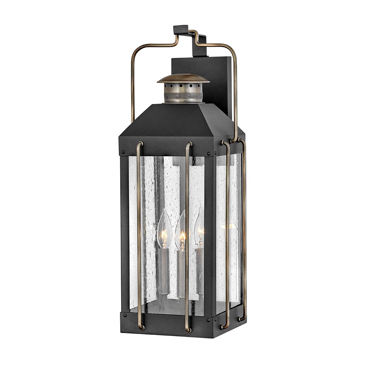 Fitzgerald 3 Light Large Wall Lantern Textured Black with Burnished Br ...