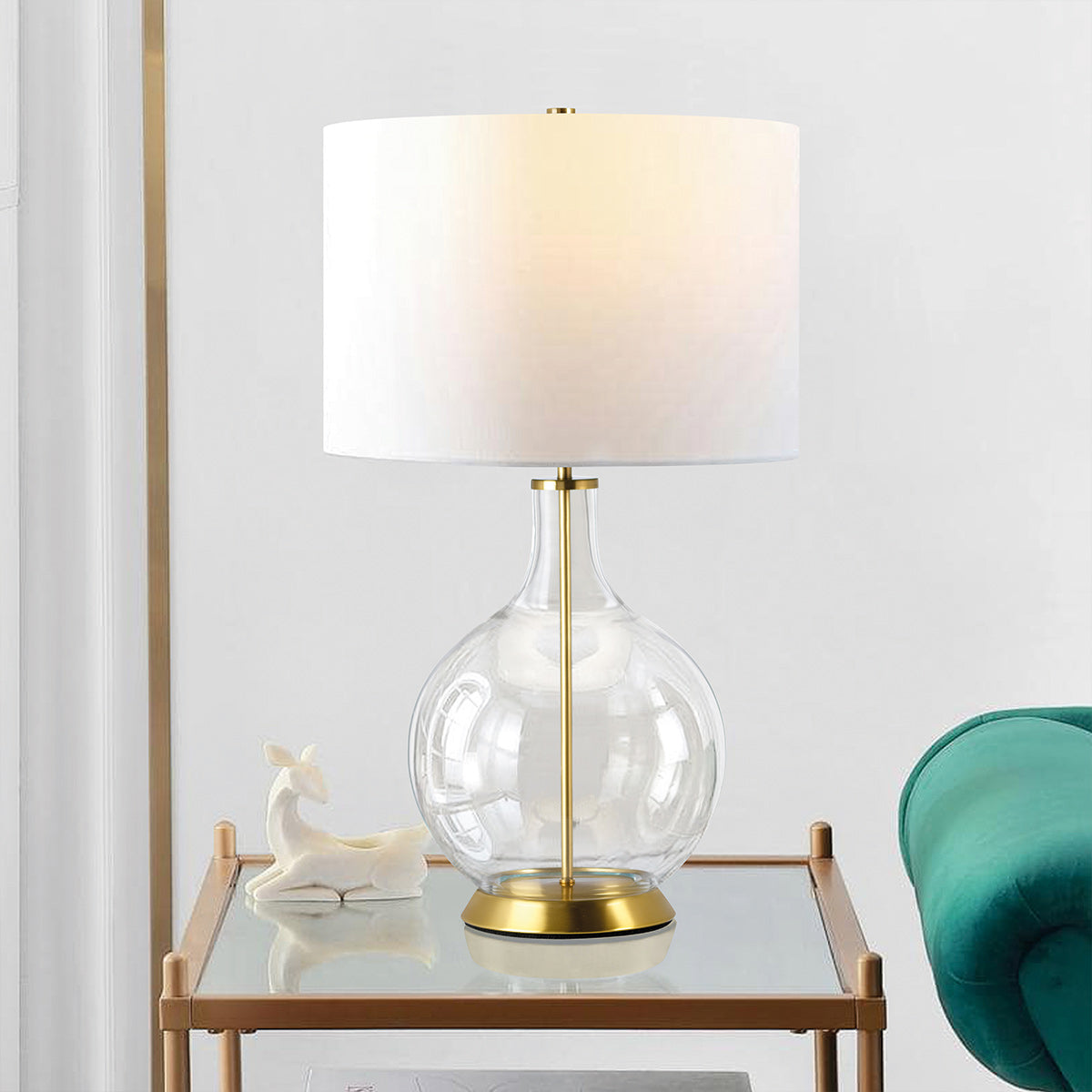 Orb 1 Light Table Lamp with White Shade Aged Brass – Decor Lighting