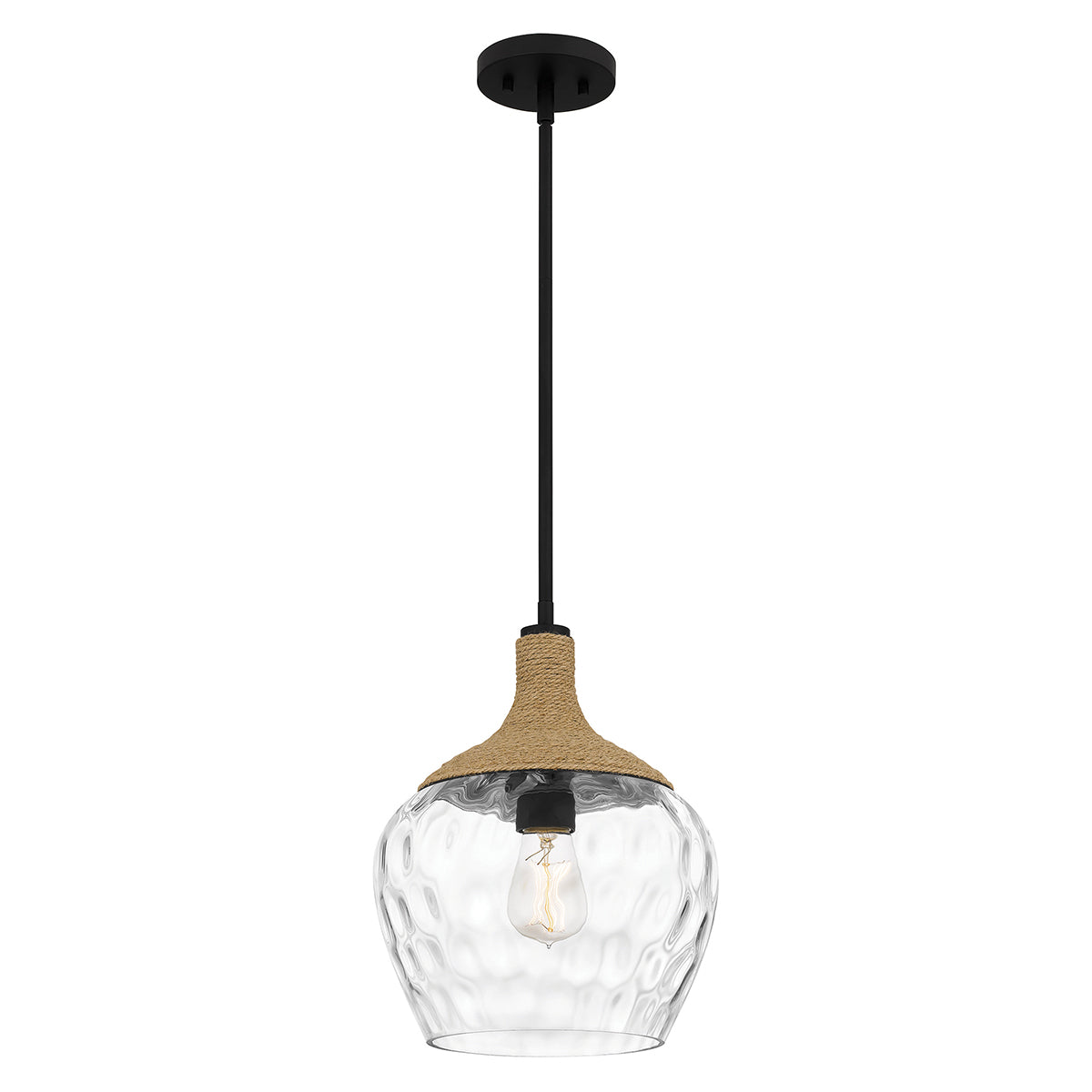 Royer 1 Light Pendant Light Matte Black with natural rope detail and c ...